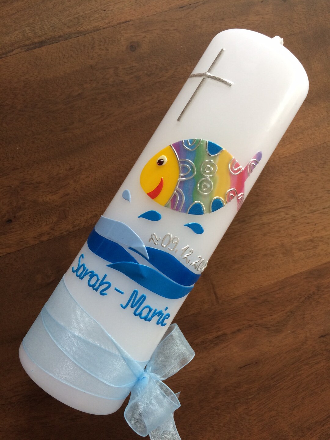 Baptismal Candle - Colorful Fish - Water - Girl - Candle - Baptism ...