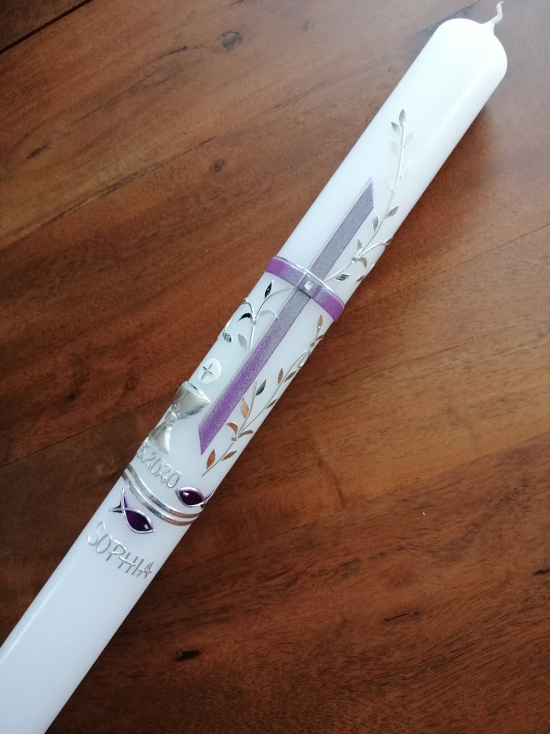 Cross Baptismal Candle Communion Candle Girls Fish Tendril Chalice ...