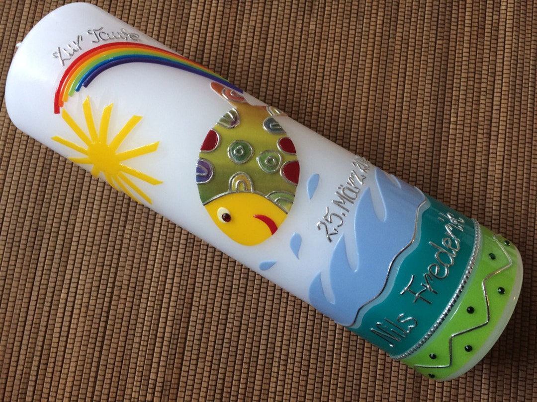 Baptismal Candle Colorful Fish Girl Boy Original - Water - Candle ...
