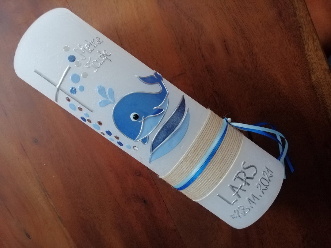 Baptism Candle Whale Fish Boys Cross Blue Water Girls Color Requests ...