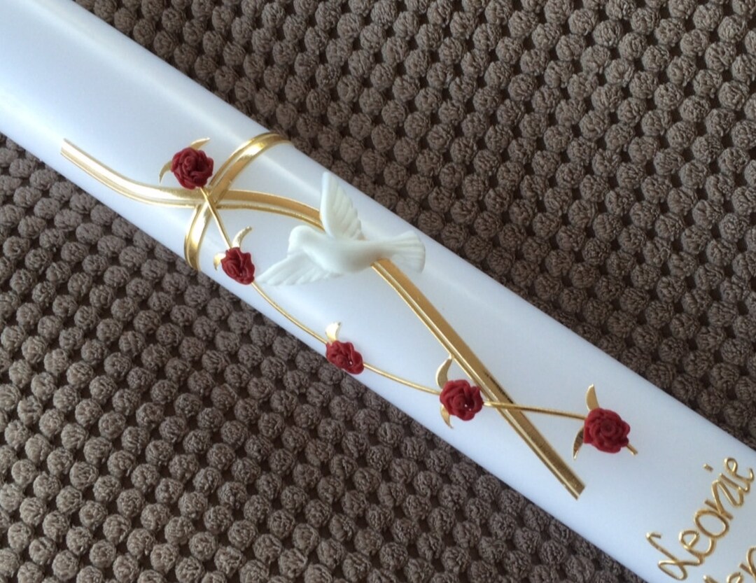 Baptism Candle Girl Communion Candle Cross, Including Inscription, Wax ...