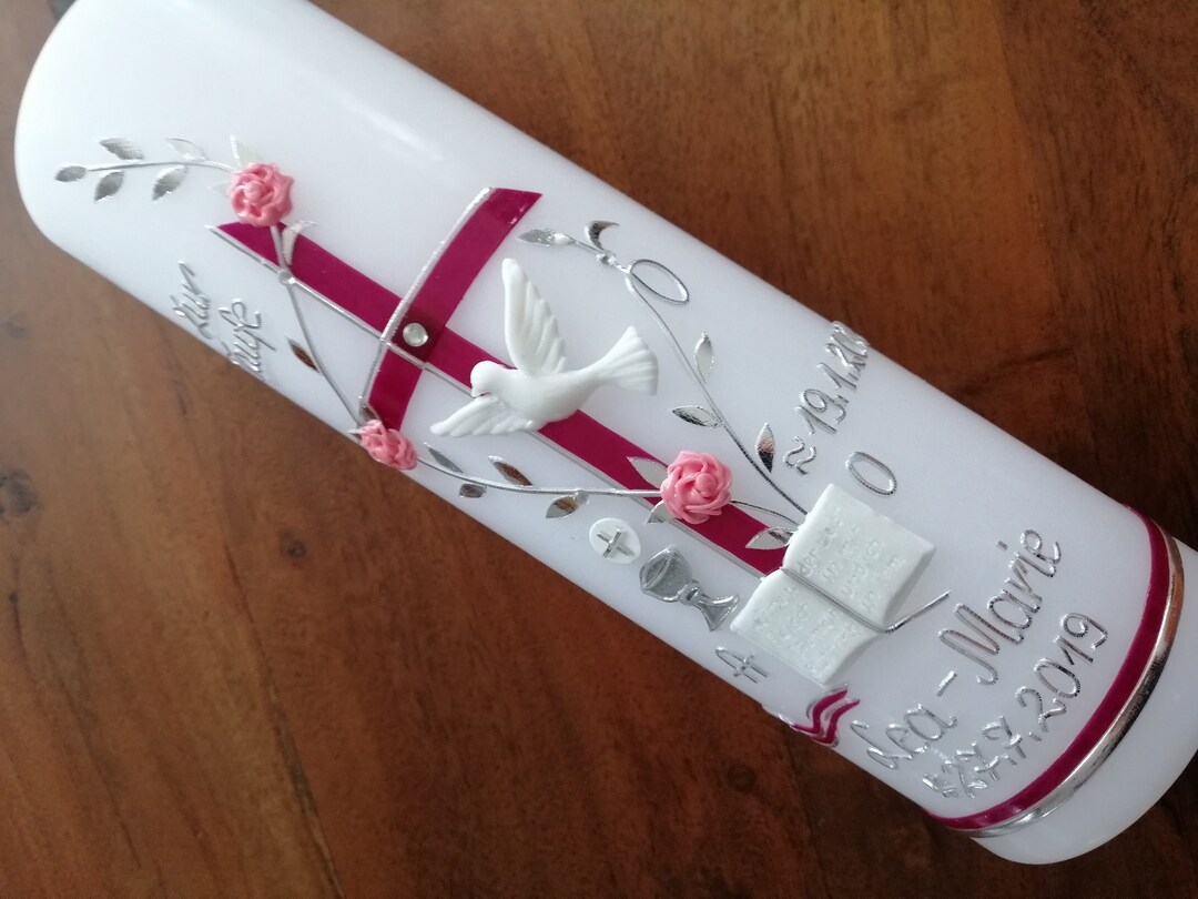 Communion Candle Girl Cross, Tendril, Bible, Incl. Inscription, Wax ...