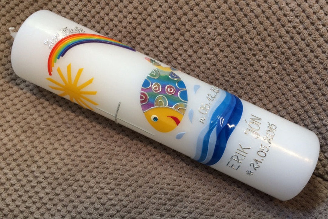 Baptismal Candle - Colorful Fish - Water - Girl - Candle - Baptism ...