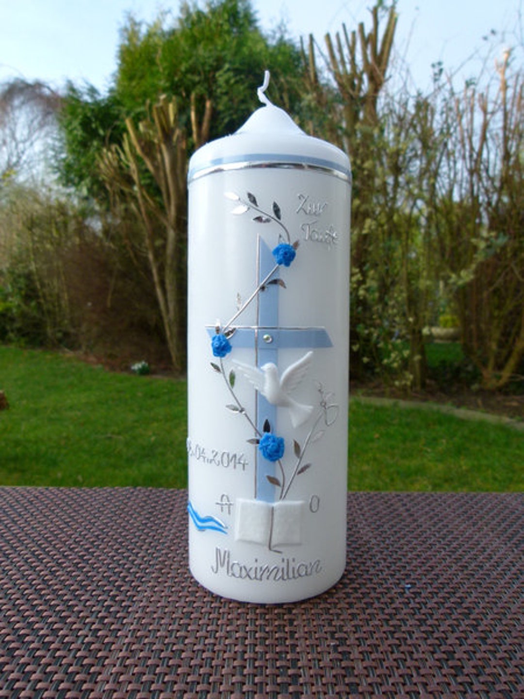 Baptismal Candle Boy, Baptismal Candle Cross, Blue, Modern - Etsy