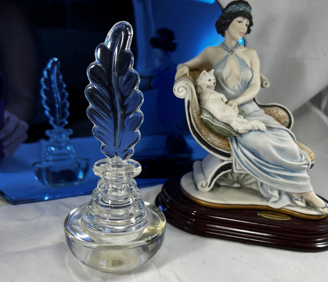 Vintage Heavy Weight Glass Perfume Bottle With Feather Glass Stopper - Etsy