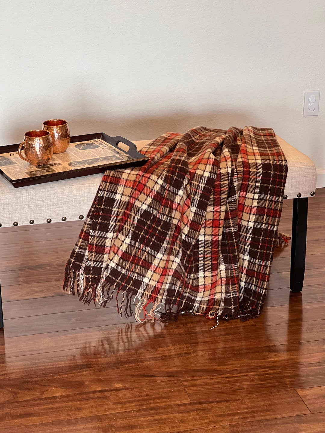 Vintage Brown and Rust Plaid Wool Throw Pendleton Blanket Tartan Print ...