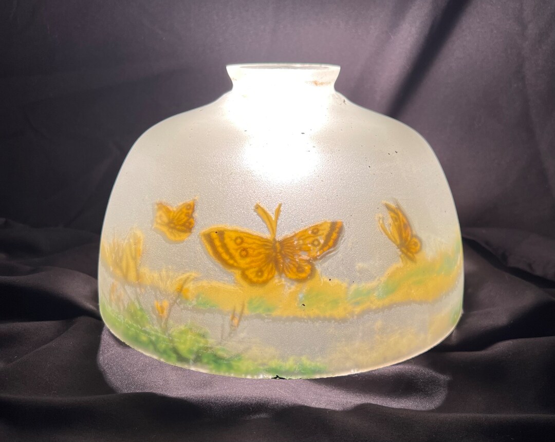 Antique Reverse Painted Lamp Shade Satin Glass Butterfly - Etsy