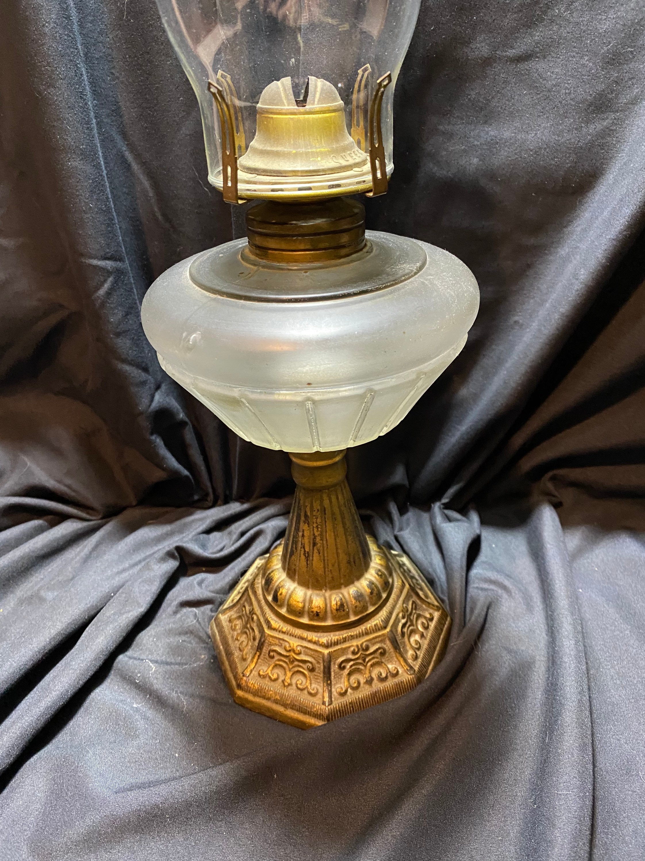 Antique Oil Lamp Scoville Queen Anne Glass and Cast Metal | Etsy
