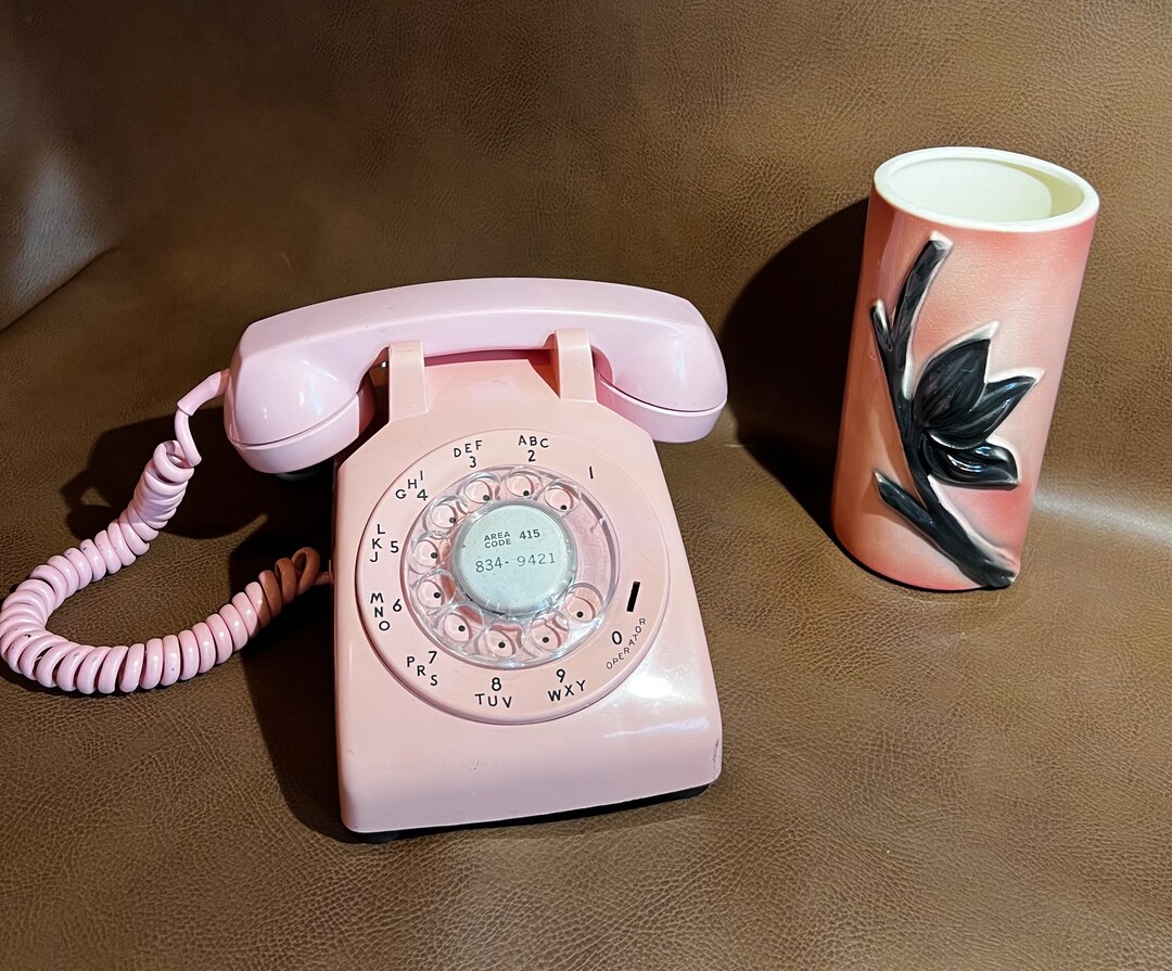 Vintage Pink Telephone Mid Century Rotary Phone Western Electric Desk ...
