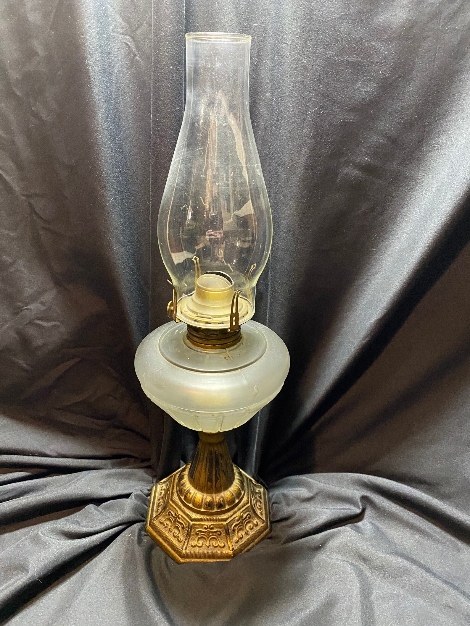 Antique Oil Lamp Scoville Queen Anne Glass and Cast Metal | Etsy