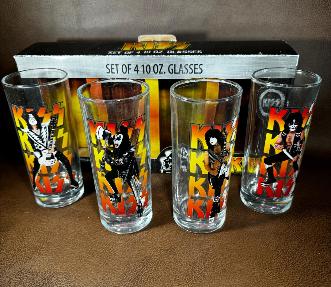 Vintage Band KISS Water Glasses Set of 4 Barware New in the Box - Etsy