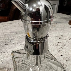 Vintage Set of 3 Liquor Decanters Crystal Glass With Chrome Pour Spouts ...