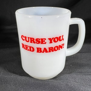 Vintage 1965 Snoopy Red Baron Coffee Mug Curse You Red Baron Milk Glass ...
