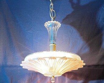 SUNFLOWER Vintage 1930's Art Deco Chandelier Ceiling Light Fixture Frosted Glass Shade Vintage ...