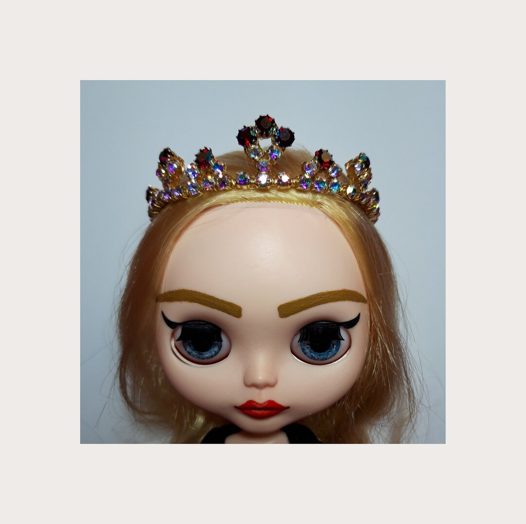 Doll Ruby Red and Aurora Borealis Rainbow Diamante Paste Tiara Crown ...