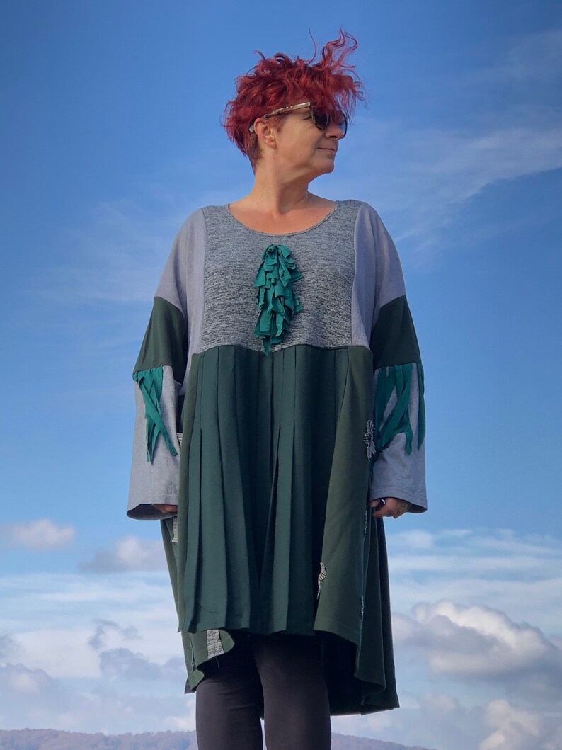 Flower Plus Size Dress With Pockets Grey Patchwork Comfy - Etsy