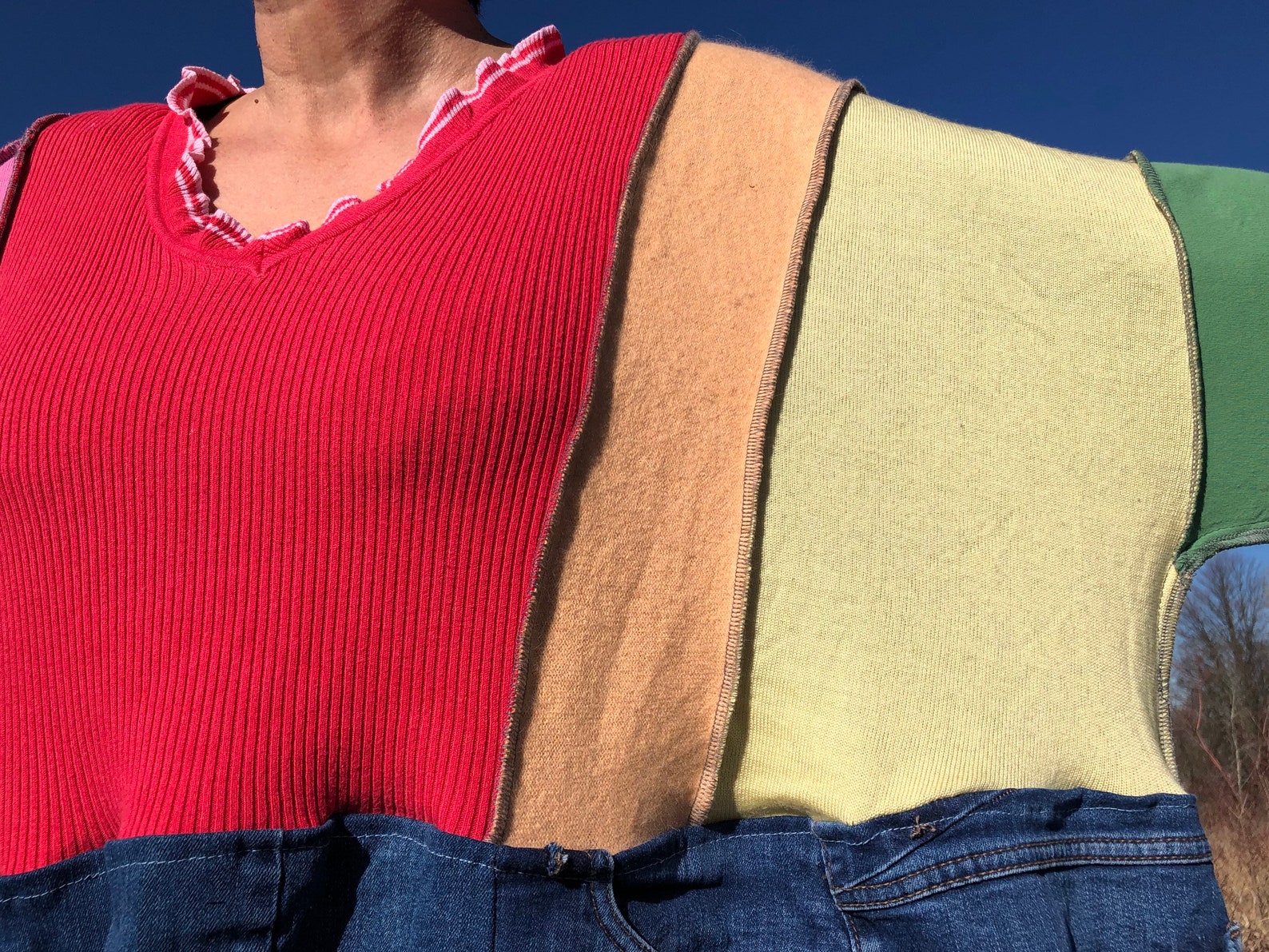 Rainbow Top Blue Denim Patchwork Plus Size Dress With Pocket | Etsy