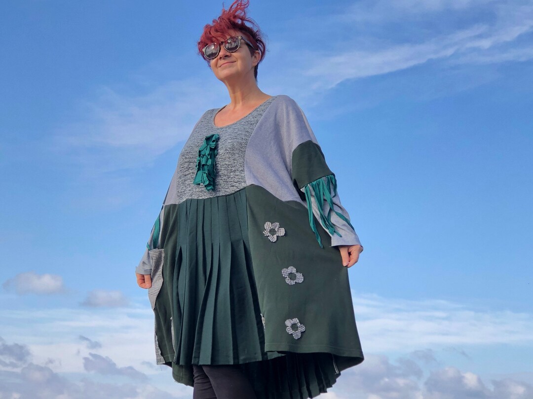 Flower Plus Size Dress With Pockets Grey Patchwork Comfy - Etsy