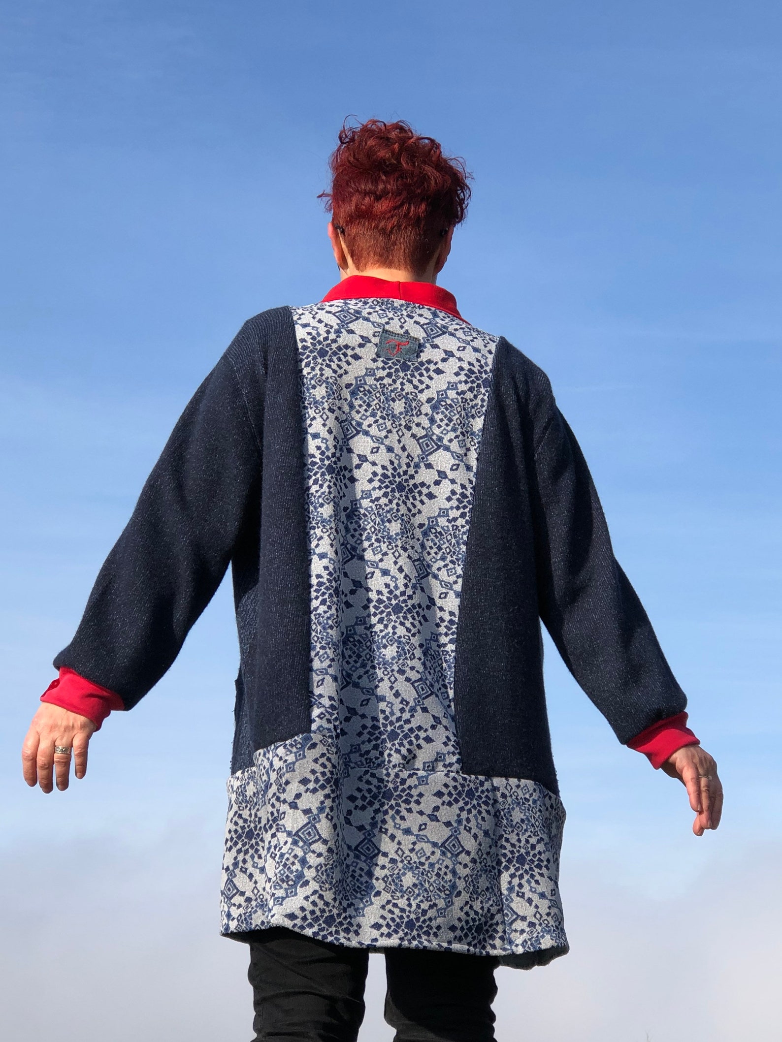 Navy Blue Red Pattern Sweaterdress One Size Upcycled Handmade - Etsy