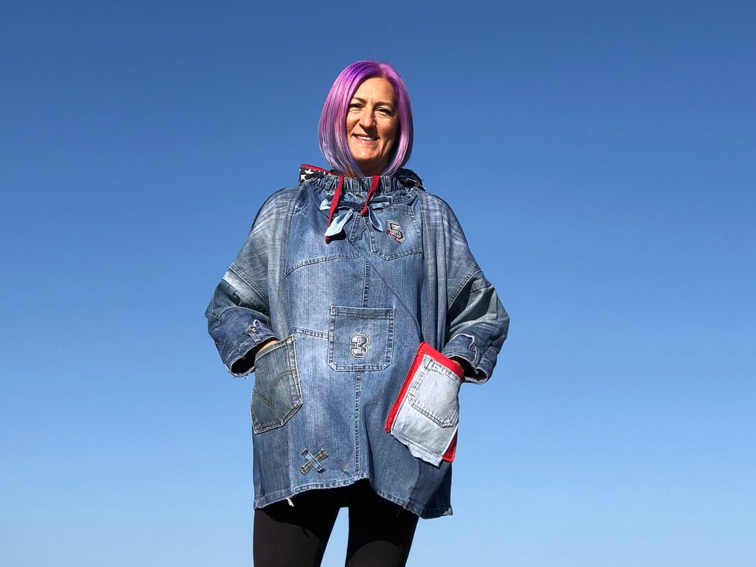 Denim Patchwork Plus-size Tunic Top Upcycled Handmade Unique Poncho ...