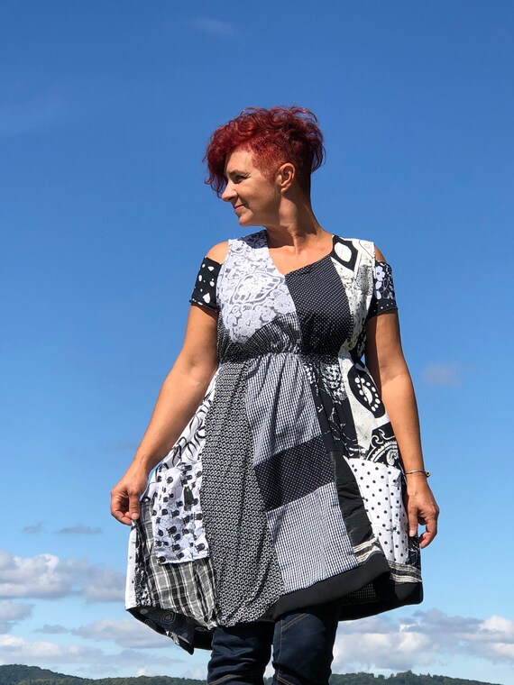 Bohemian Patchwork Summer Dress Cotton Boho Recycled Short | Etsy