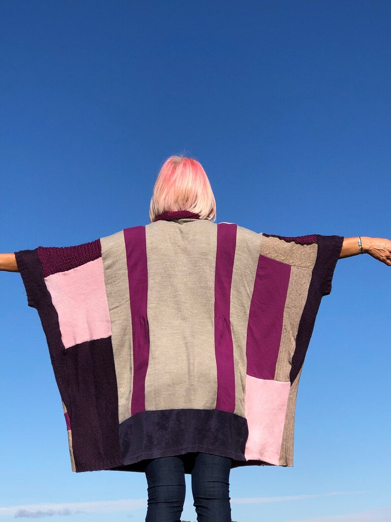 Purple & Gray Poncho Sweater Tunic Patchwork Streetwear Unique | Etsy