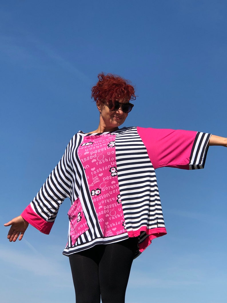 Hot Pink Penguin Fun Tunic Top L to 4X Wearable Art Funky Boho Cotton ...