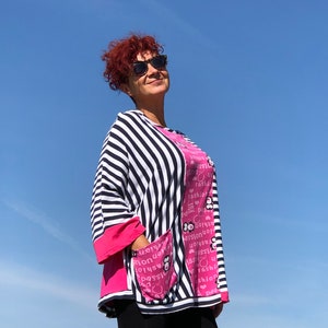 Hot Pink Penguin Fun Tunic Top L to 4X Wearable Art Funky Boho Cotton ...