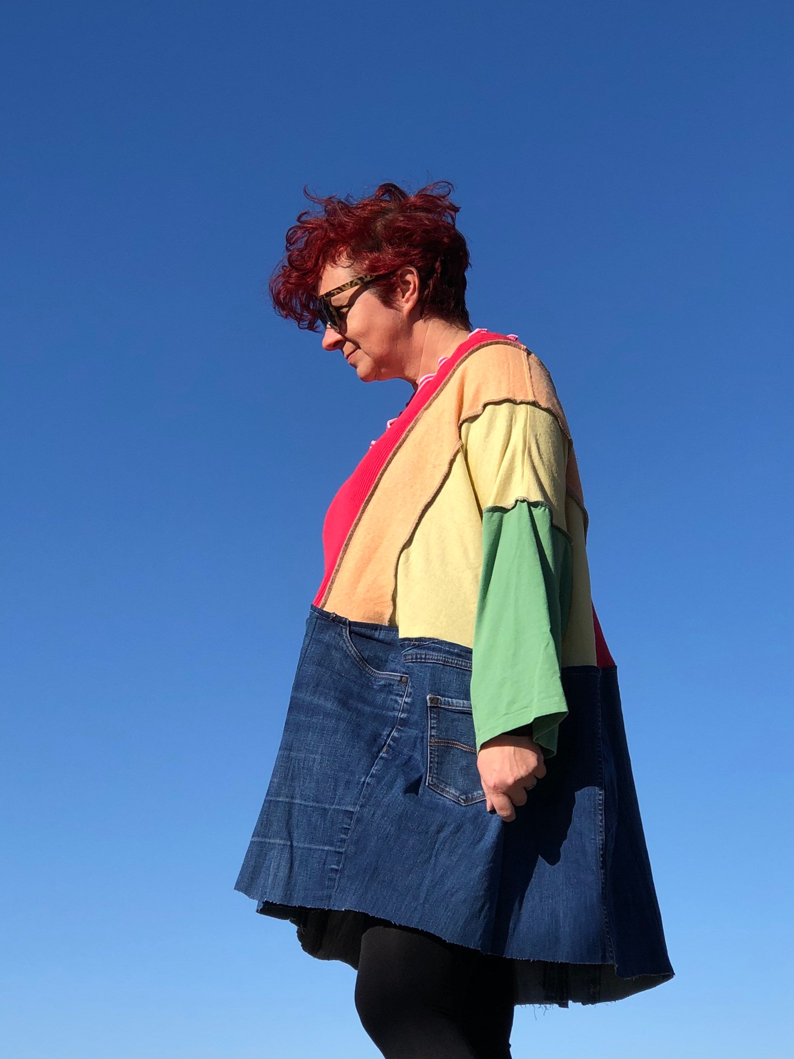 Rainbow Top Blue Denim Patchwork Plus Size Dress With Pocket | Etsy