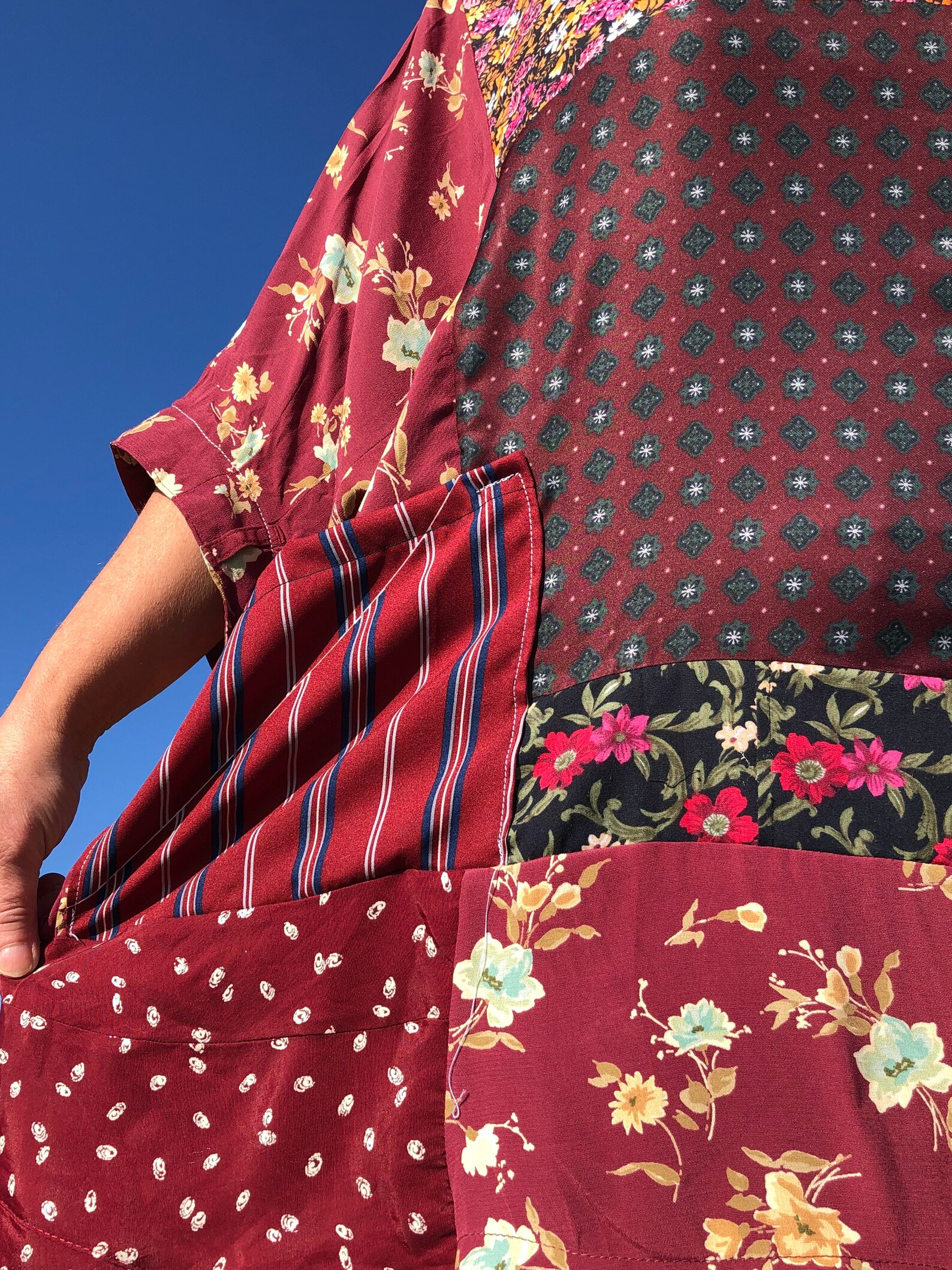 Burgundy Floral Pattern Plus Size Patchwork Dress Upcycled - Etsy