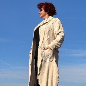 Lucky Girl Coat Long Off-white Patchwork Cardigan Coat One Size Cotton ...