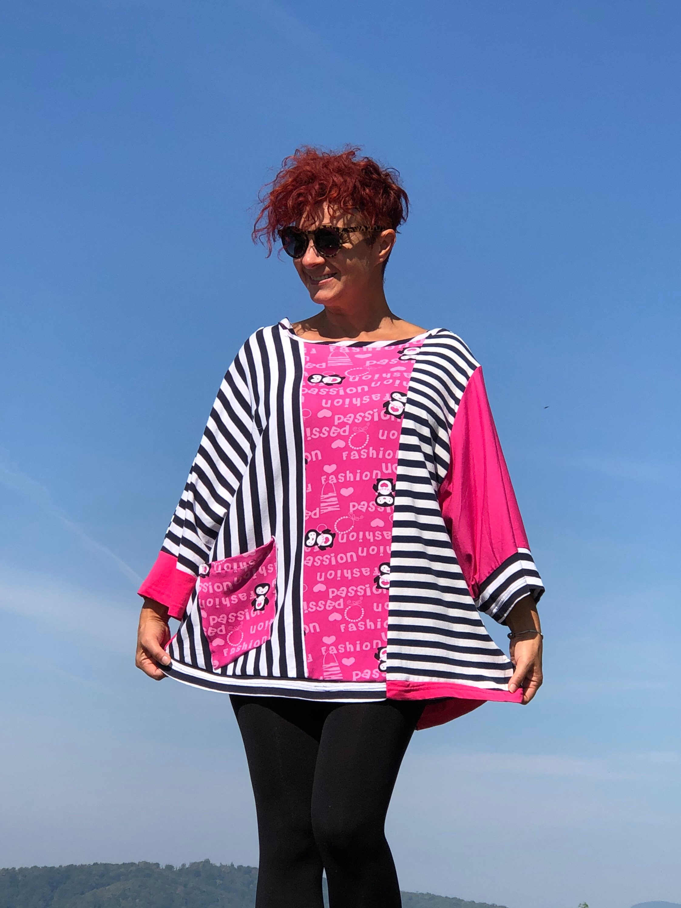 Hot Pink Penguin Fun Tunic Top L to 4X Wearable Art Funky Boho Cotton ...