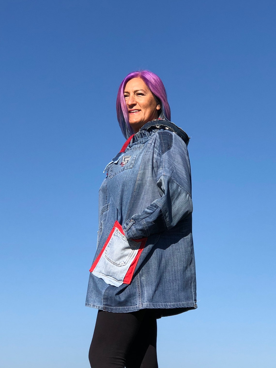 Denim Patchwork Plus Size Tunic Top Upcycled Handmade Unique - Etsy