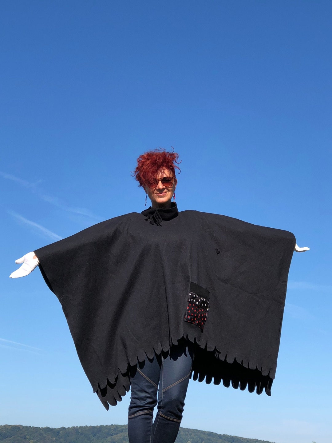 Black Felt Poncho: Handmade Upcycled Boho One Size - Etsy