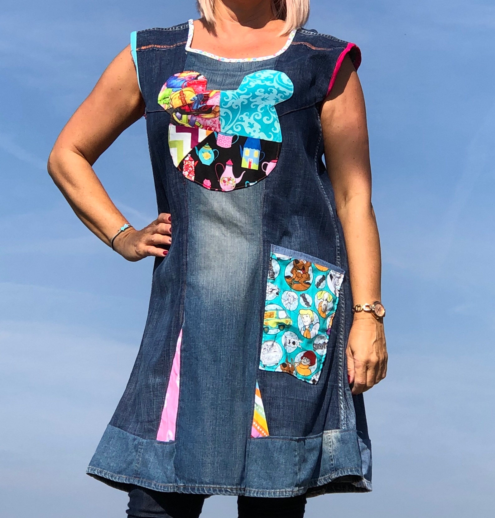 Mickey & Scooby : Carton Comic Print Dress Hippy Denim - Etsy