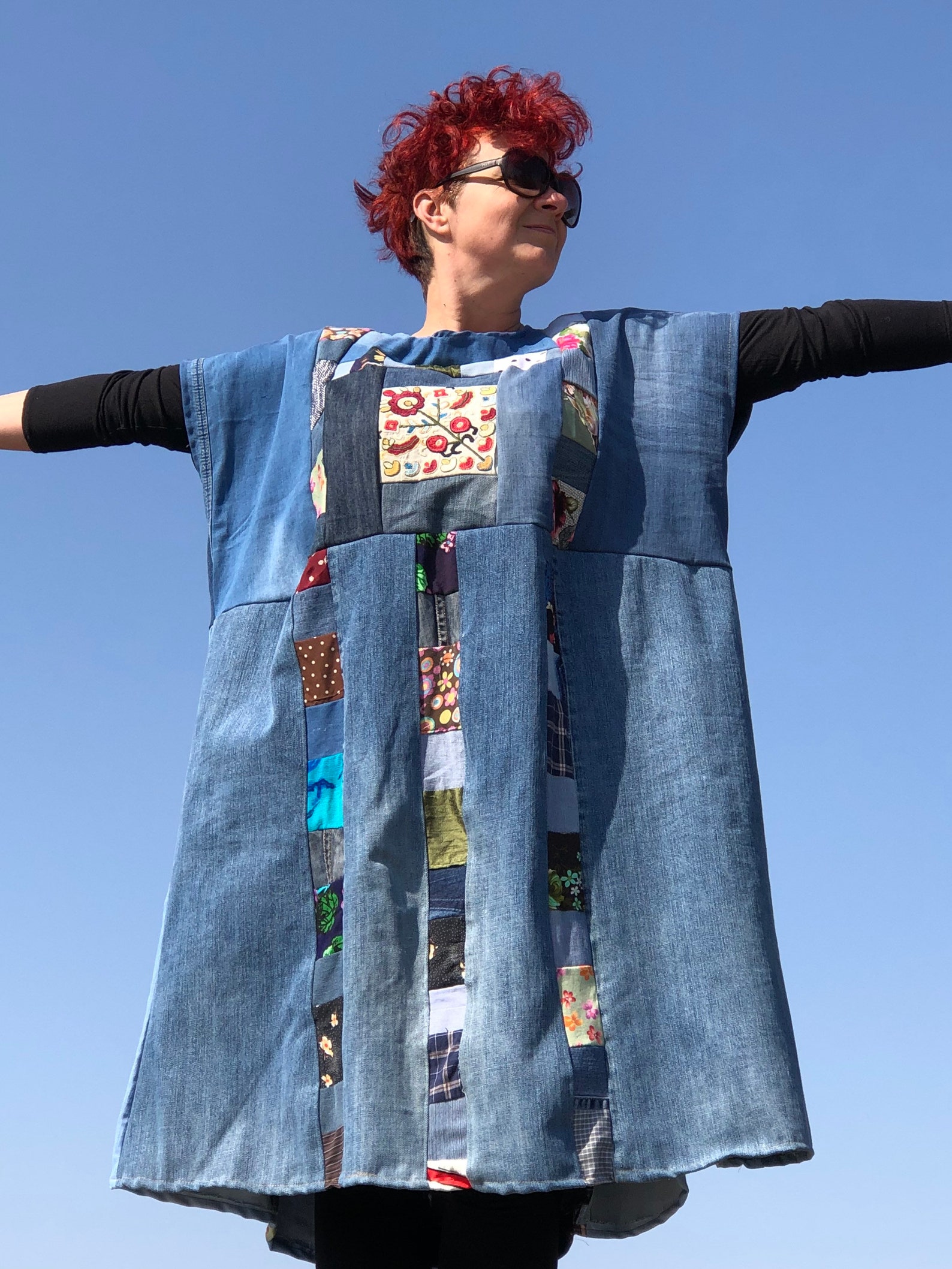 Denim Midi Dress Patchwork Plus Size Colorful Pattern Blue - Etsy