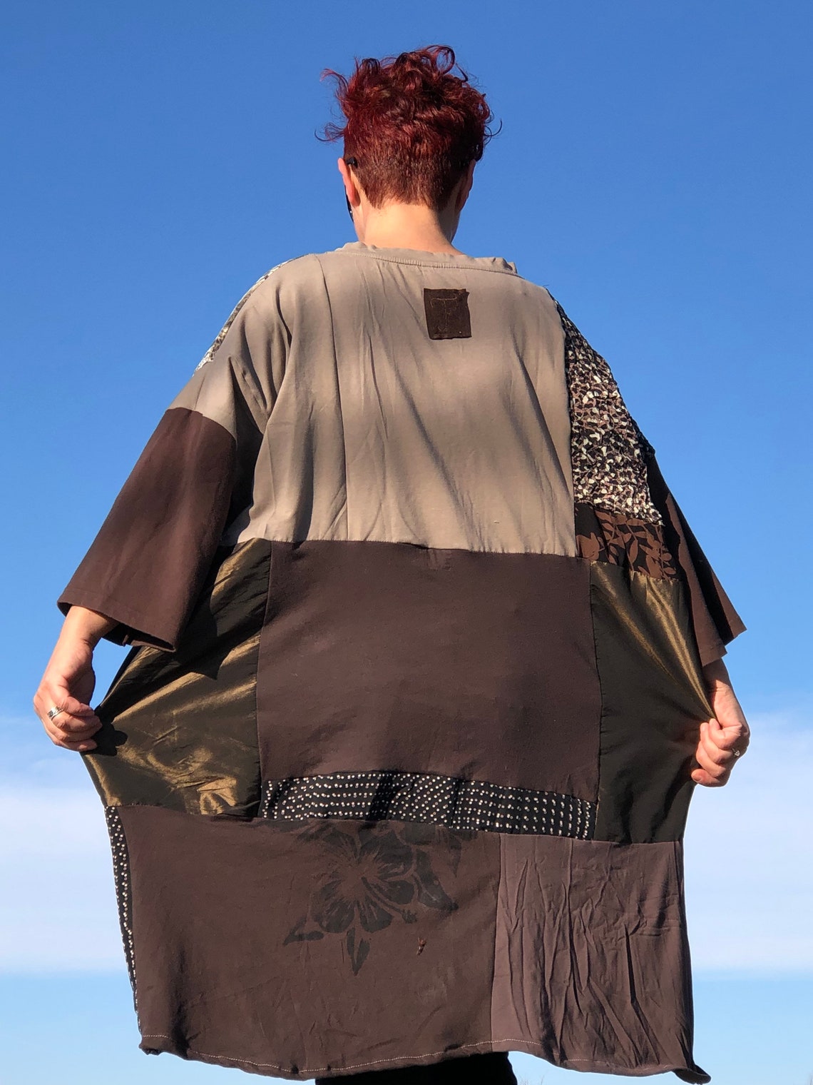 Brown Plus Size Funky Patchwork Dress Floral Pattern Mini | Etsy