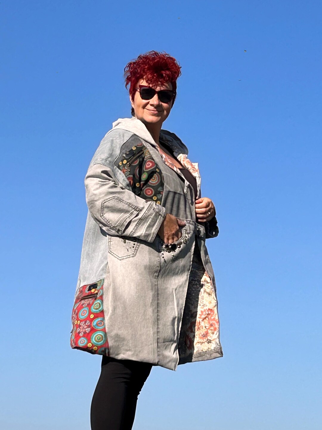 Made 4 U - Grey Denim Ladies' Coat Bust 58 Unique Patchwork Handmade ...