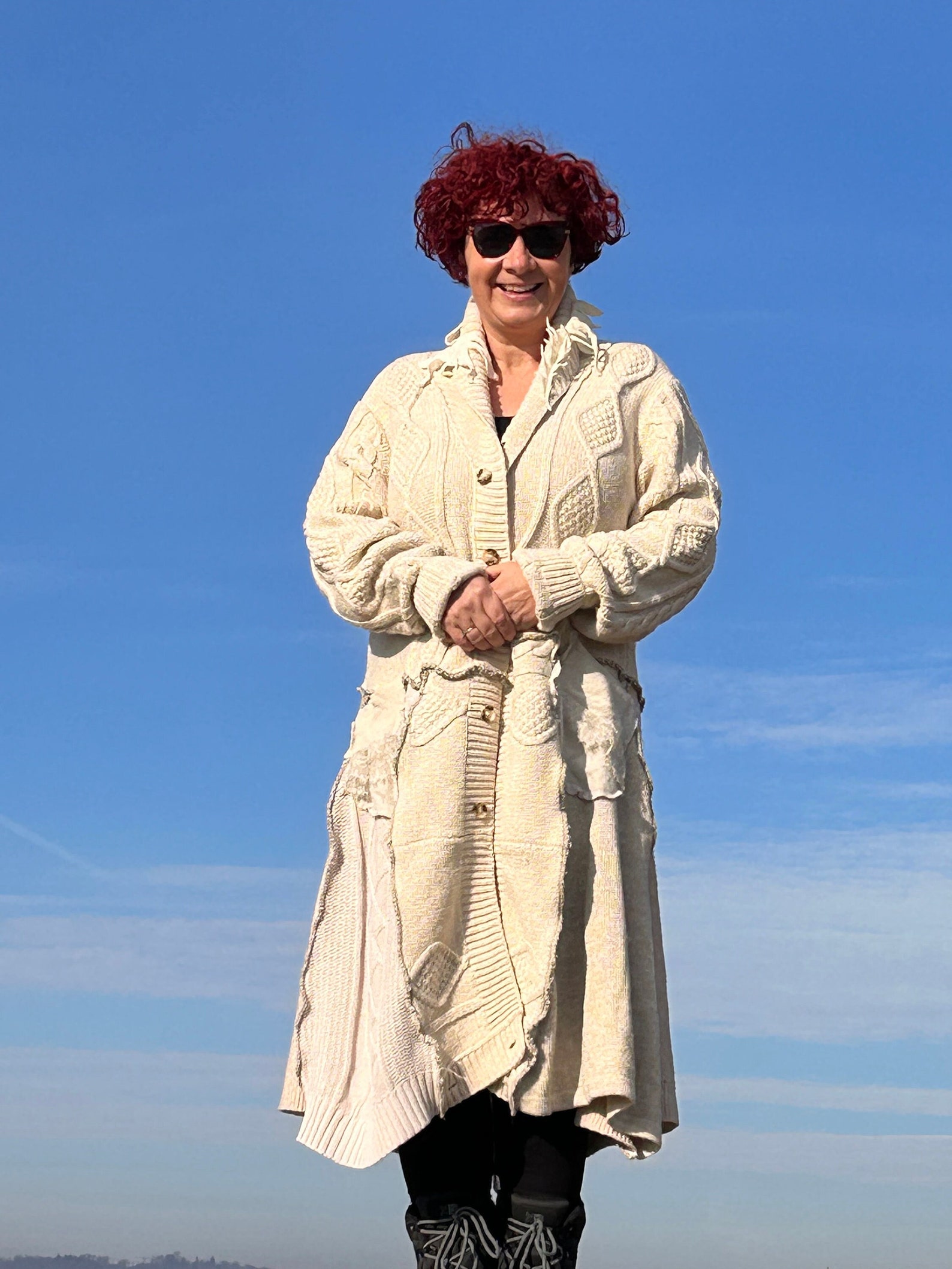 Lucky Girl Coat Long Off-white Patchwork Cardigan Coat One Size Cotton ...