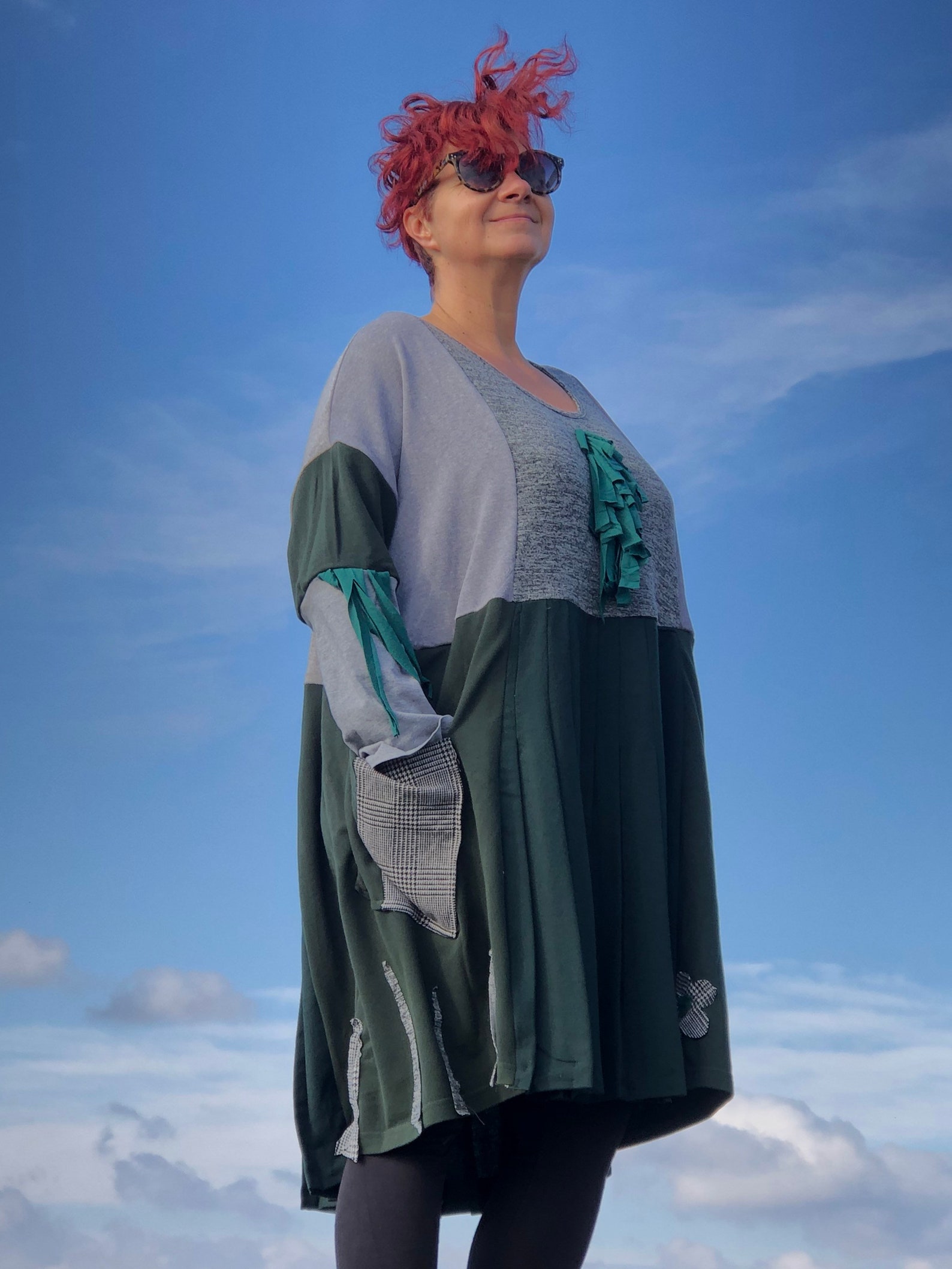 Flower Plus Size Dress With Pockets Grey Patchwork Comfy - Etsy