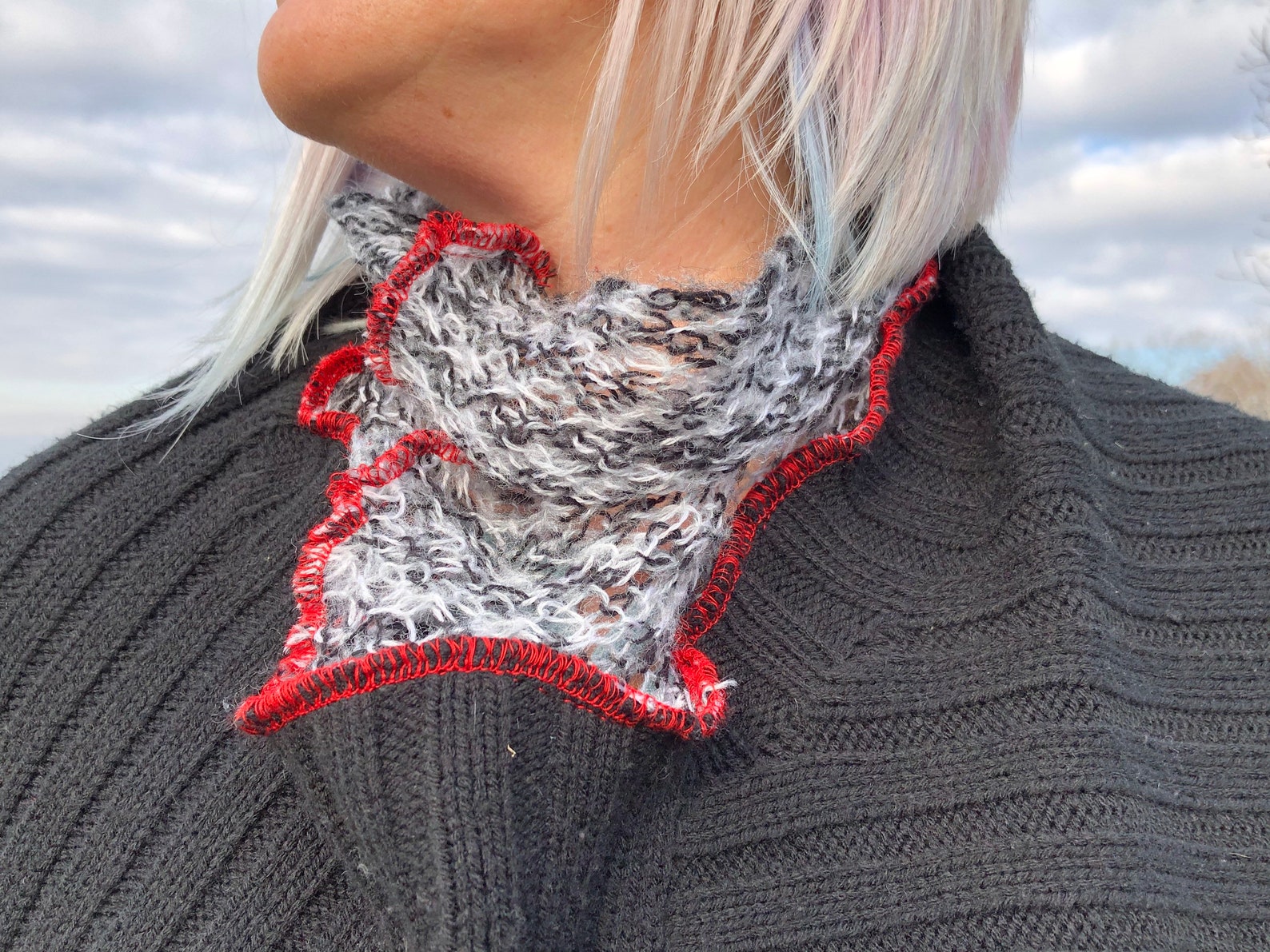 Black White Red Poncho Triangle Poncho for Women Upcycled | Etsy