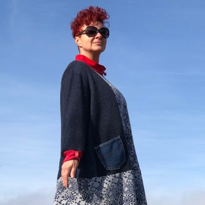 Navy Blue Red Pattern Sweaterdress One Size Upcycled Handmade - Etsy