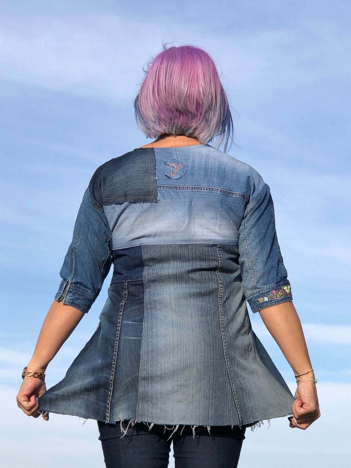 Blue Denim Patchwork Tunic Top M-L Size Womans Tunic Denim | Etsy