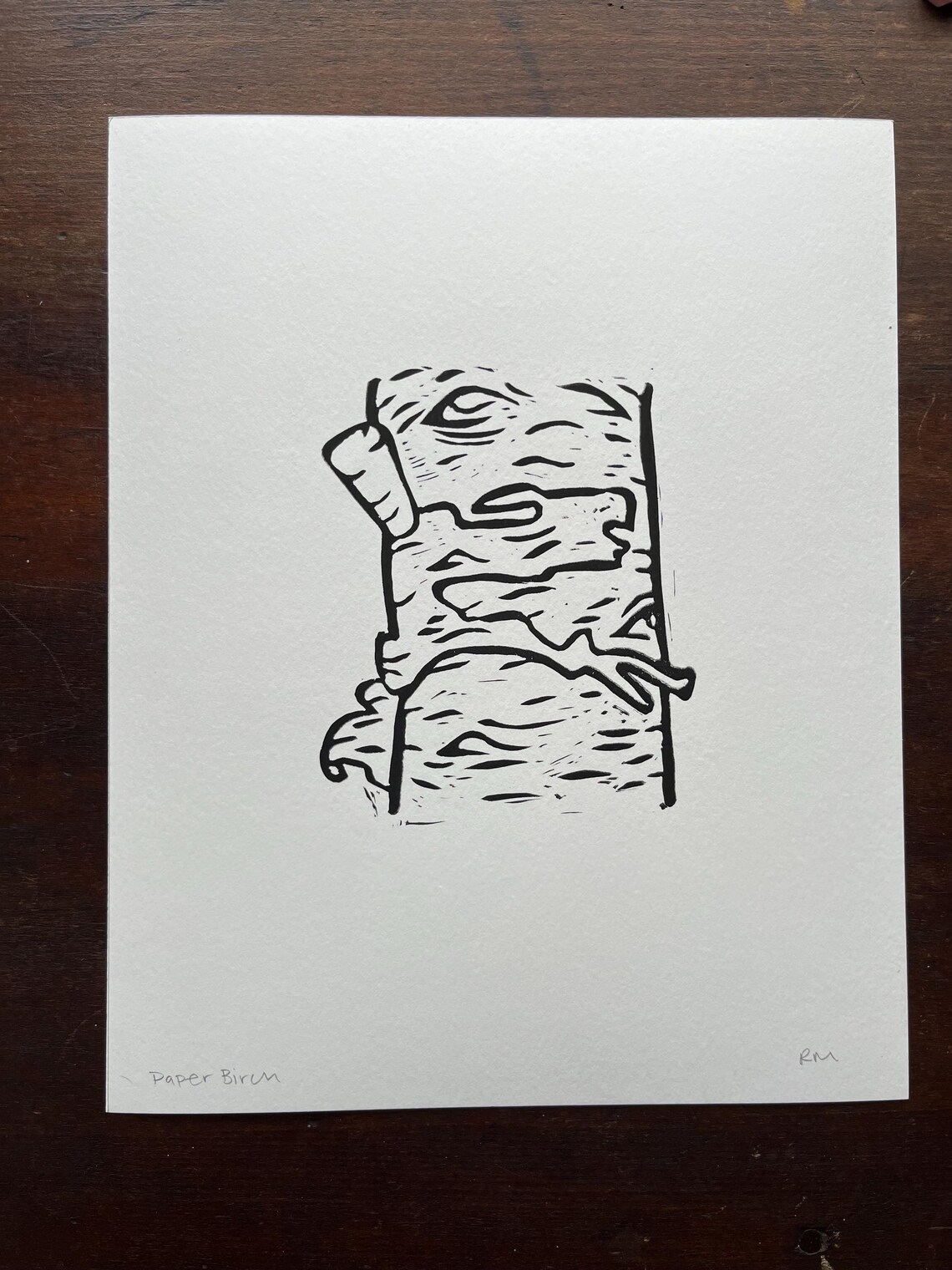 Paper Birch Bark | Linocut | Hand Print | Unframed | 8x10 Inches - Etsy