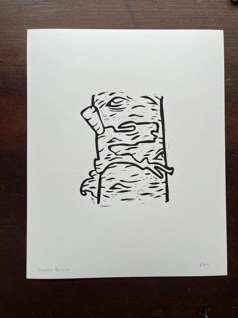 Paper Birch Bark | Linocut | Hand Print | Unframed | 8x10 Inches - Etsy