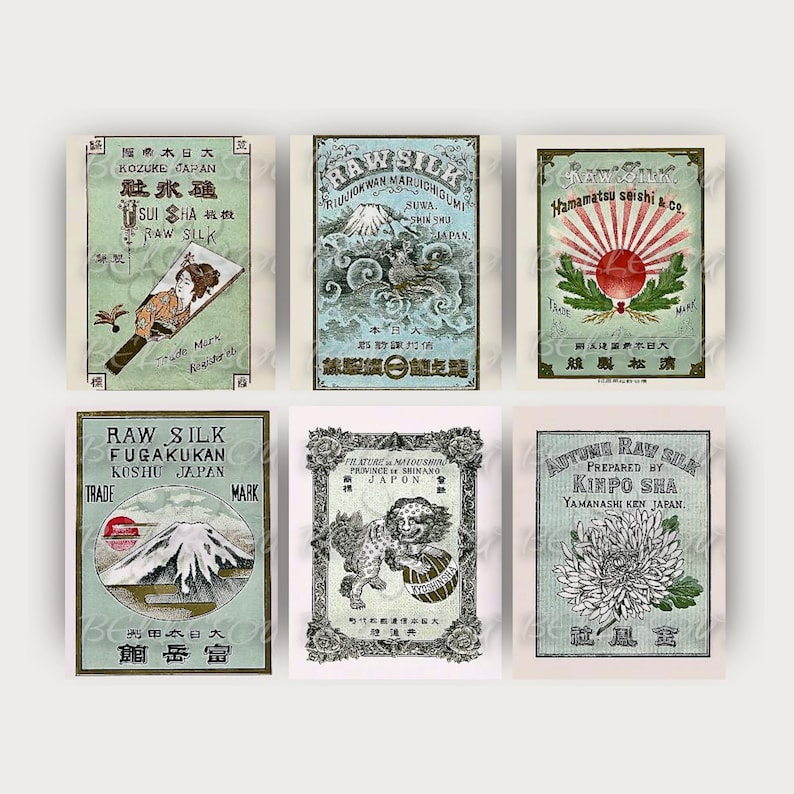 1940s Japanese SILK Labels*junk Journals*2nd Set*digital Downloads ...