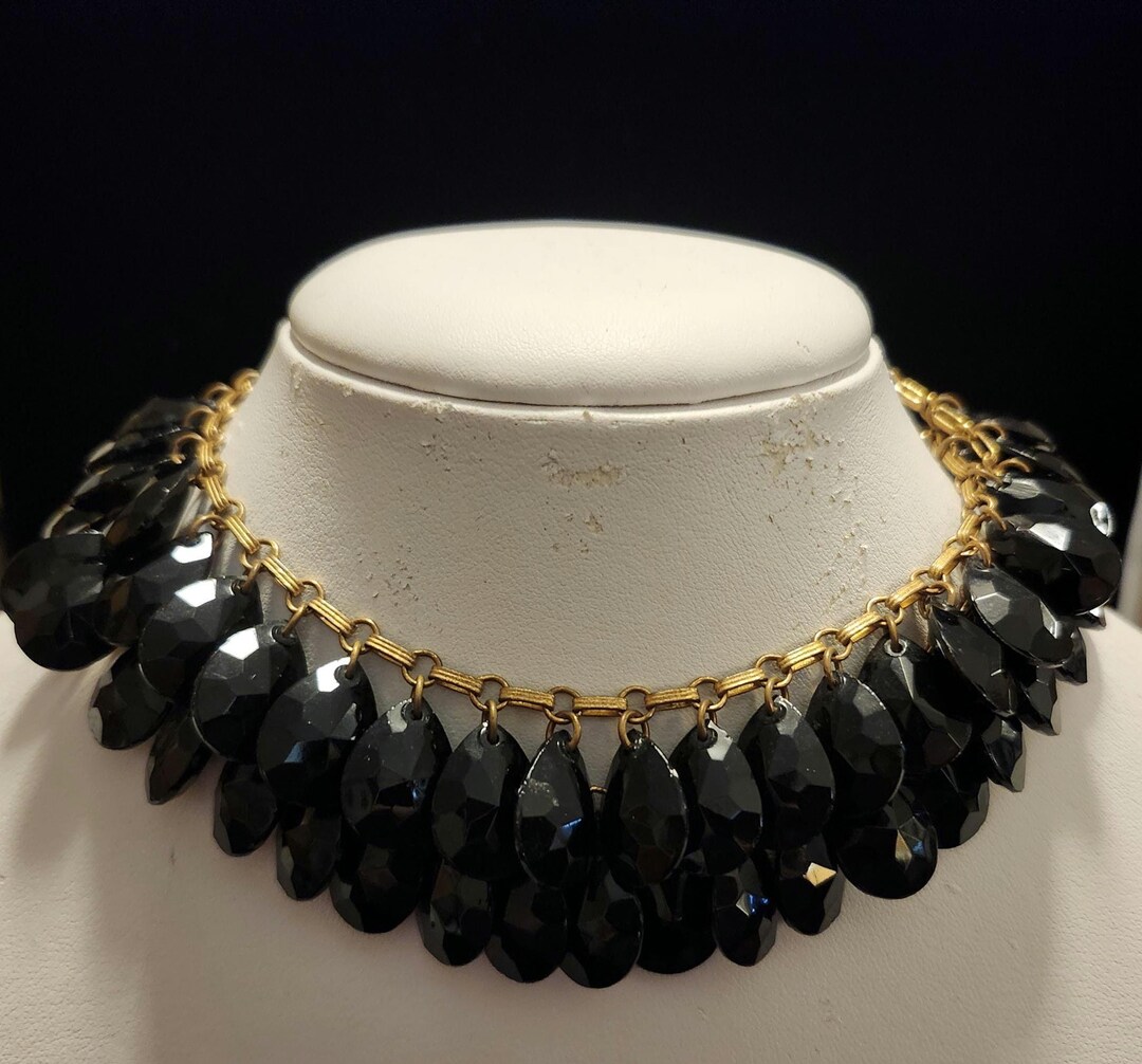 1950s Black Crystal Two Tiered Necklace - Etsy