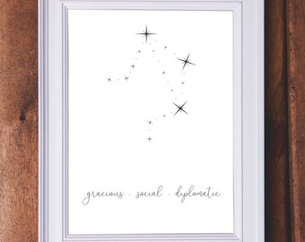 Zodiac Sign Map Libra Poster Zodiac Star Map Art Unique Gift - Etsy