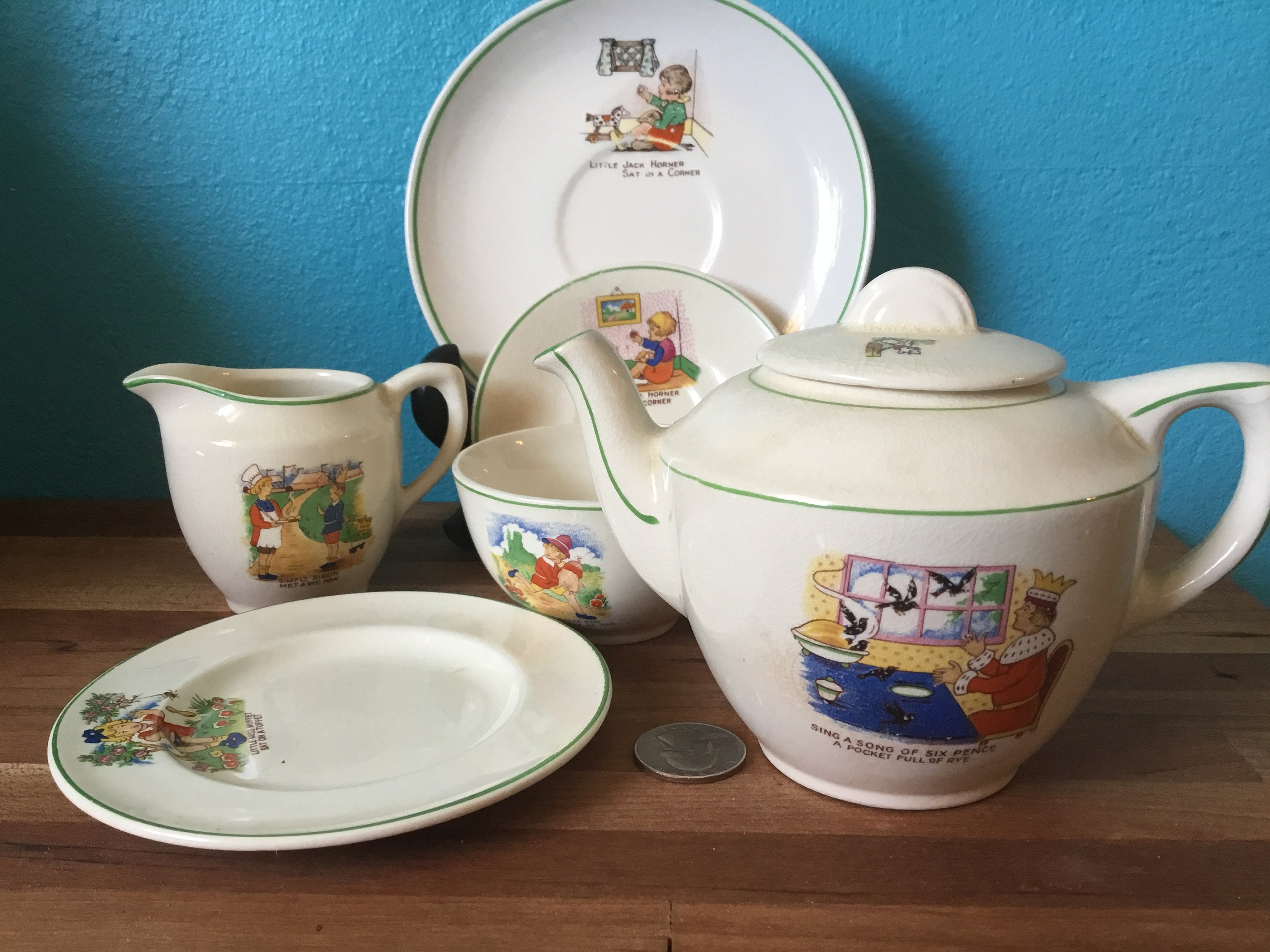 Nursery Rhyme Tea Set: teapot 3.25 high jug bowl | Etsy
