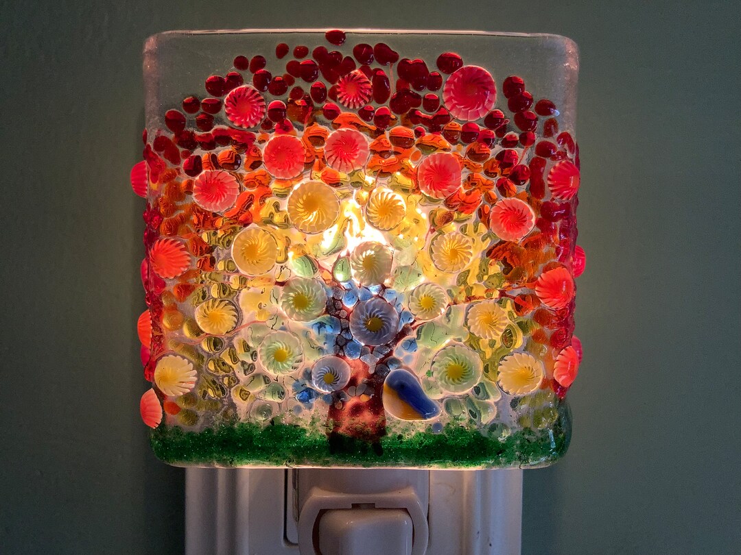 Rainbow Pride Tree Fused Glass Plug in Night Light With Draped Sides ...